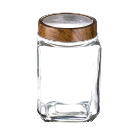 Woody Cube Glass Jar, 1000 ml, Transparent